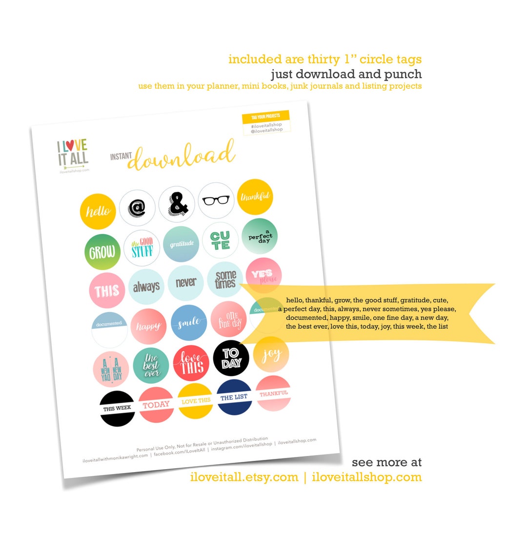 Cute and Colorful Round Labels Pretty Paper Digi Ephemera Hello Today ...