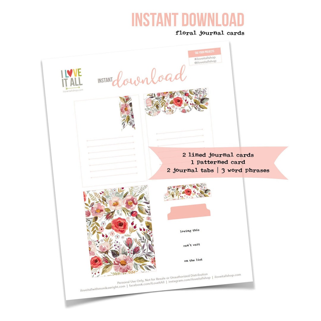 Floral Journaling Card Instant Download Clip Art Printable Journal ...