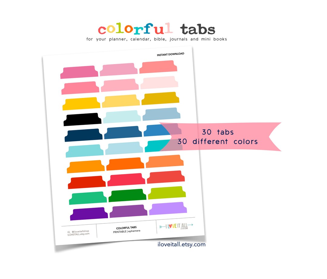 Printable Journal Tab, Rainbow Colored Page Divider, Page Flag, Instant ...