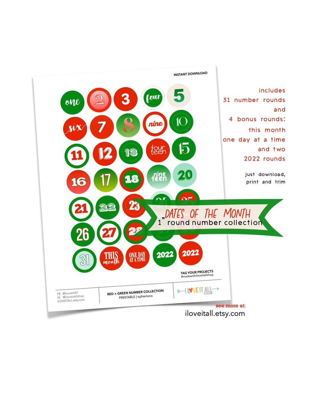 Advent Calendar Number Set, Printable Date Set, December Daily, This ...