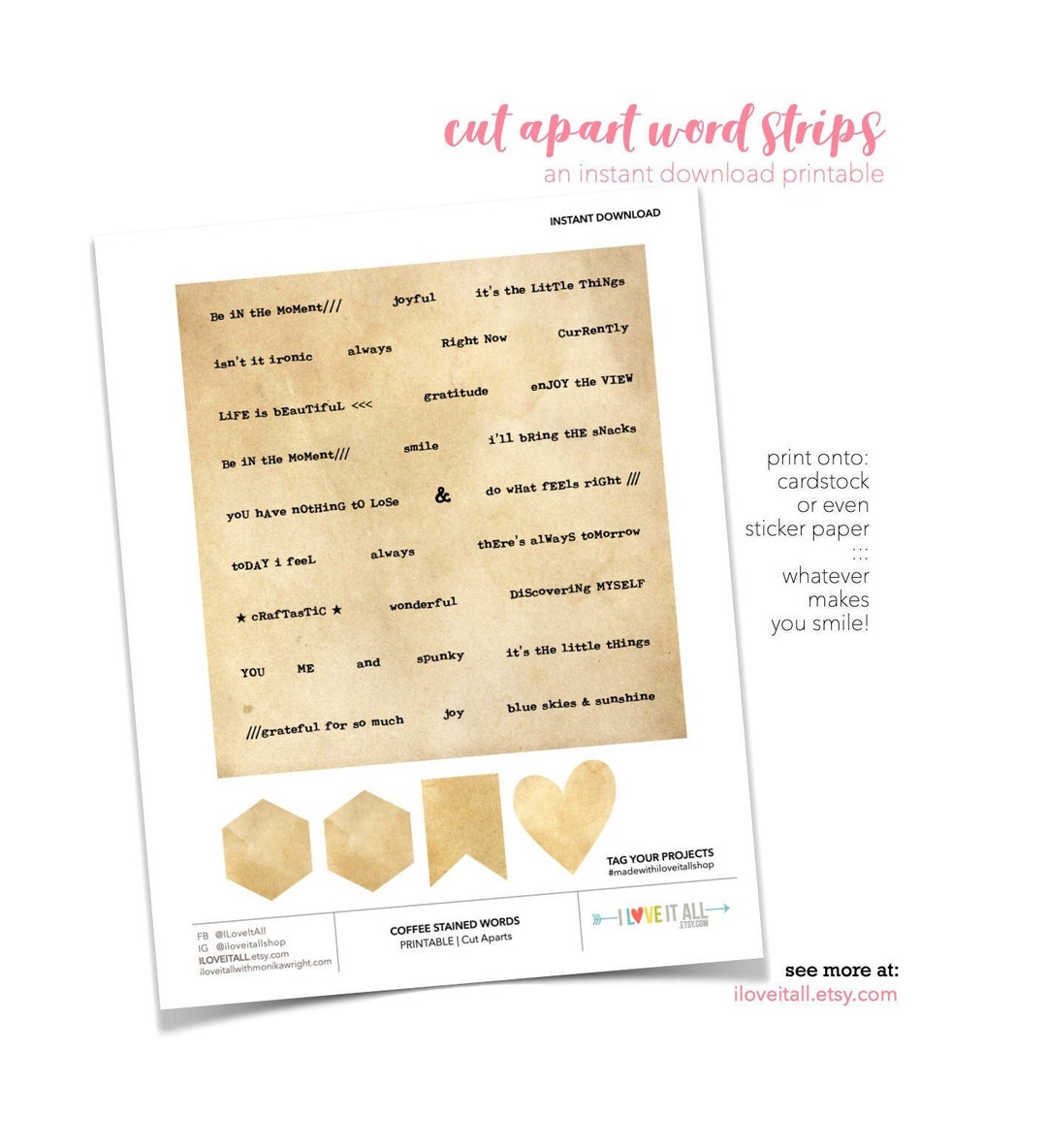 Parchment Paper Word Strips, Journaling Prompts, Coffee Stained ...