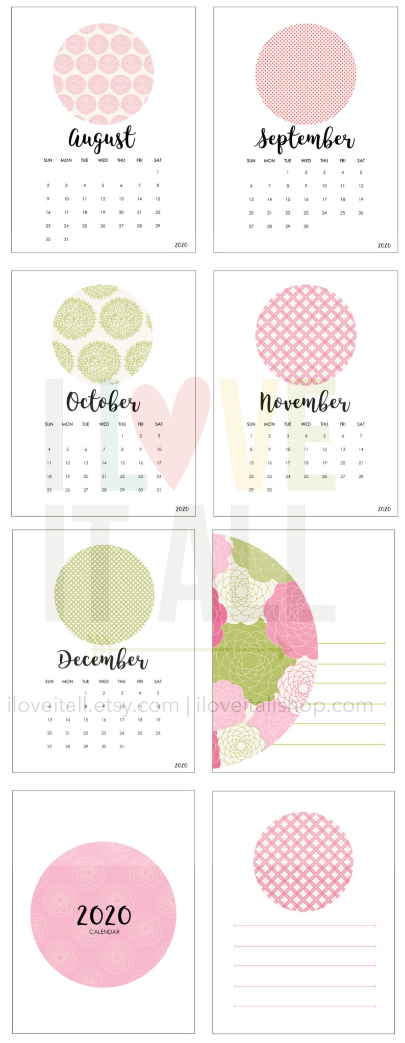 3x4 Month Cards Printable Monthly Calendar 2020 Pink - Etsy