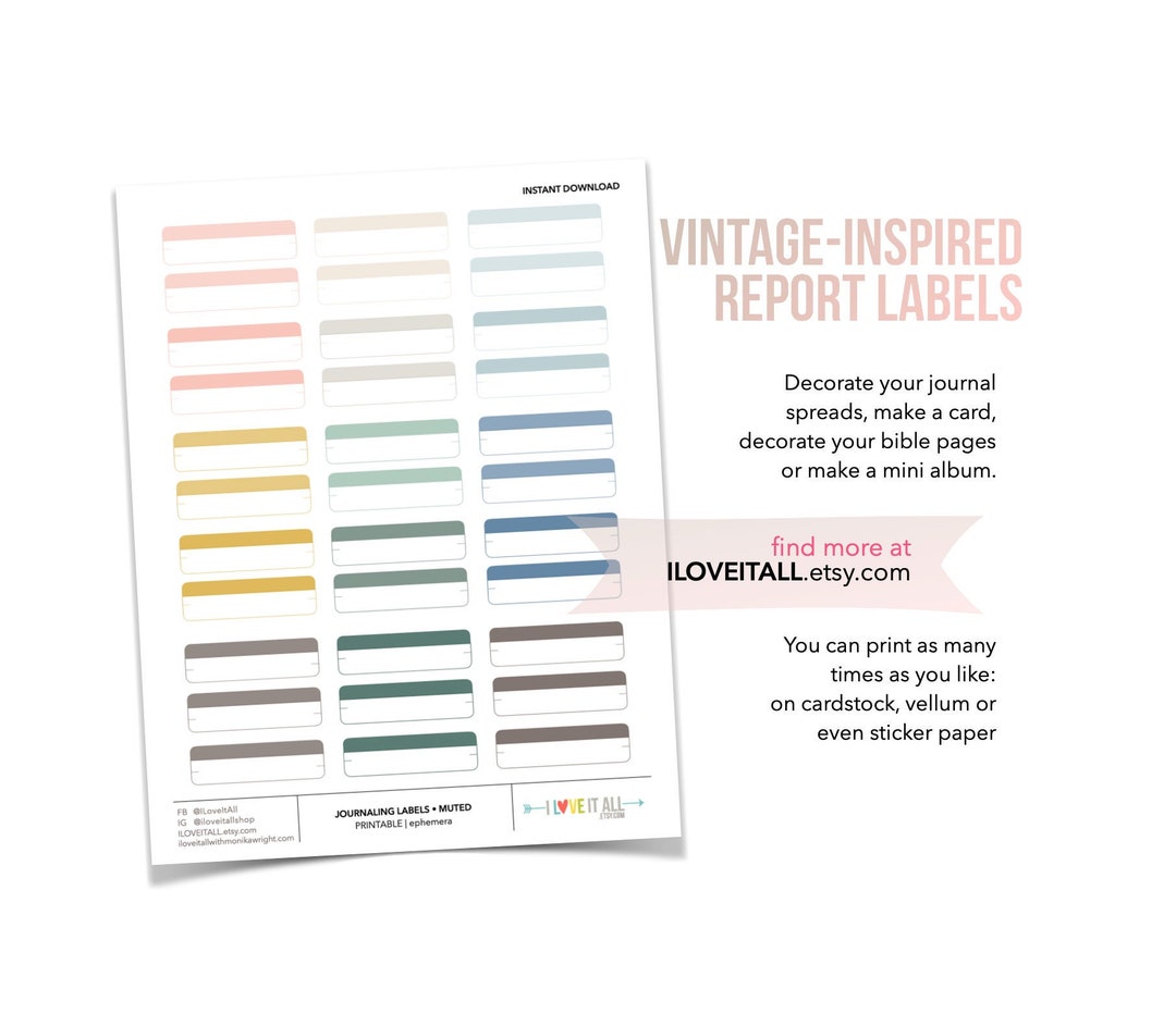 Vintage Report Labels: Boho Journal Ephemera (digital Download) - Etsy