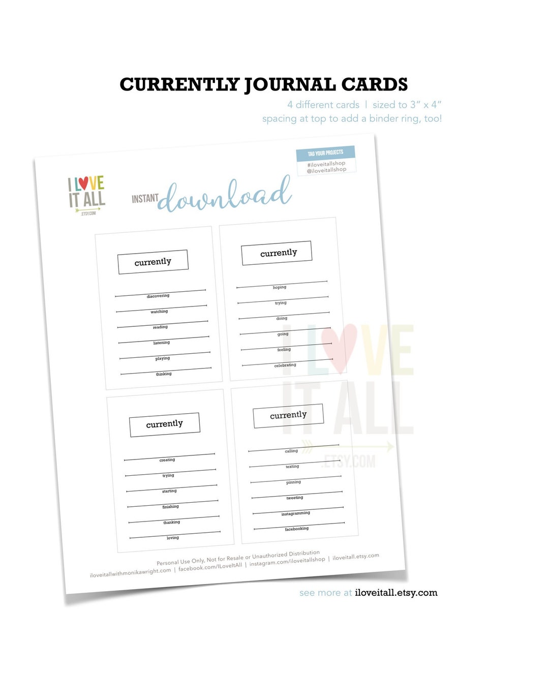 Currently Journal Prompt Cards: Scrapbooking Ephemera (digital Download ...