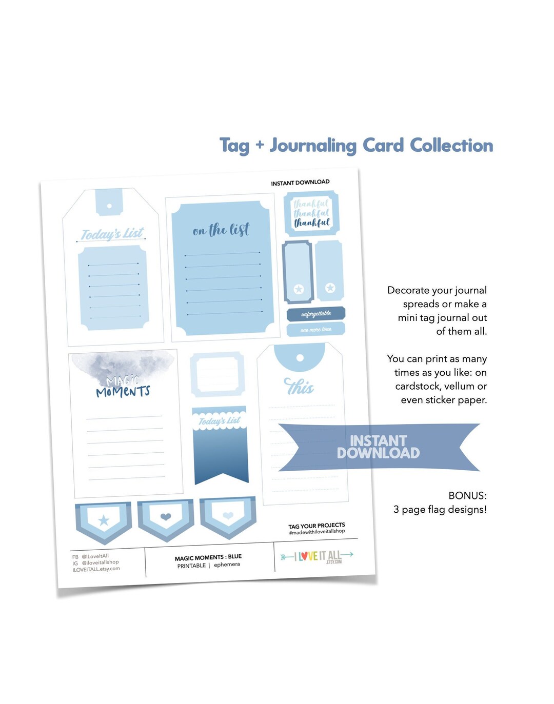 Blue Ephemera Sticker Kit: Junk Journal Printable (digital Download) - Etsy
