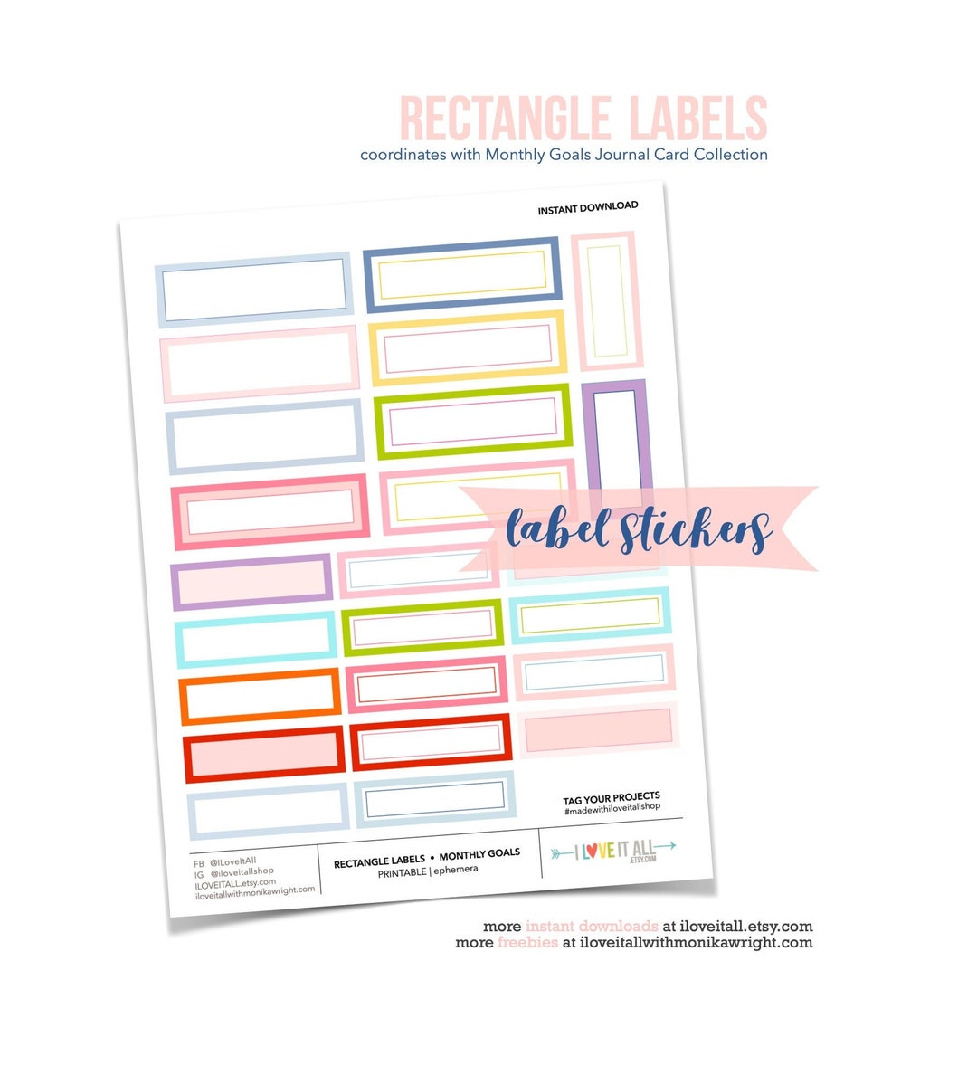 Printable Rectangle Sticker Retro Style Report Label Pastel Collage ...