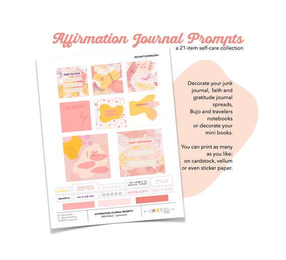 Affirmation Journal Prompts 21 Piece Collection Self Care - Etsy