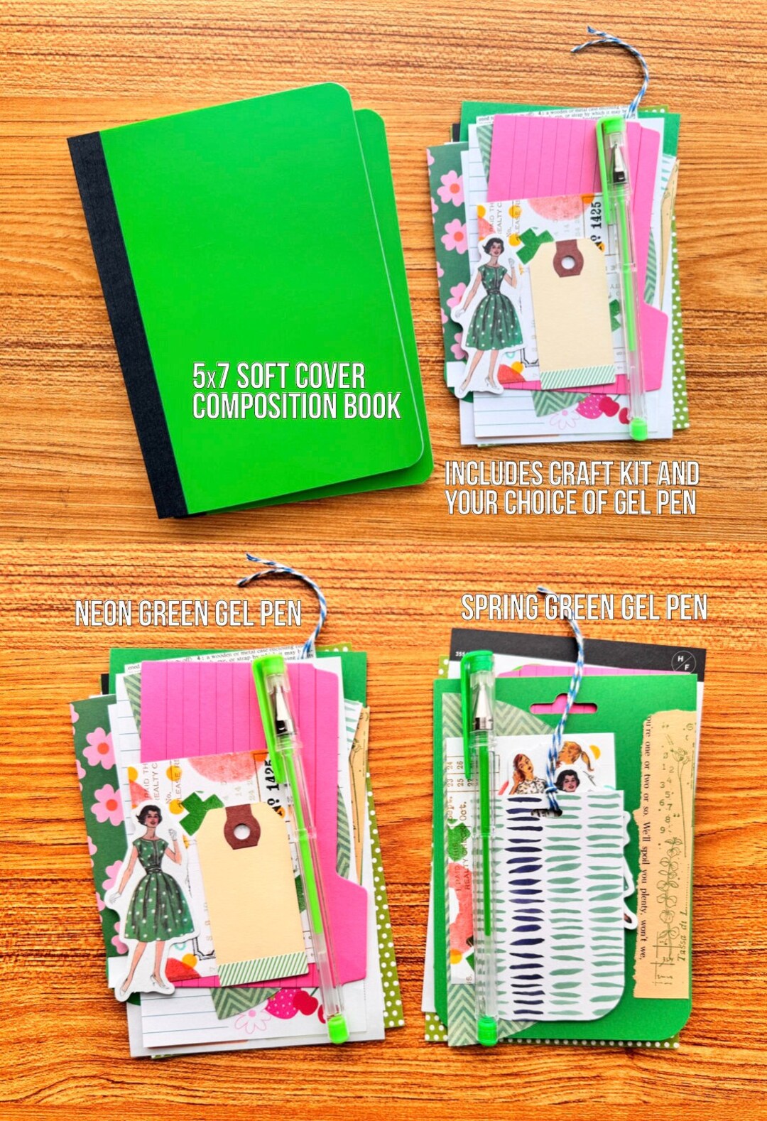Softcover 5 X 7 Green Composition Notebook With Cute Ephemera Craft Kit ...