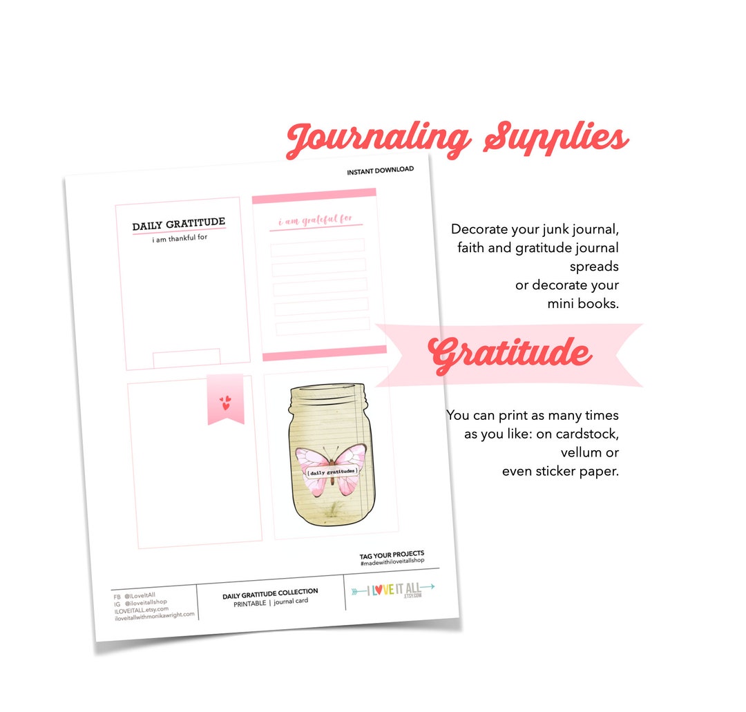 Gratitude Journaling Printable Mason Pint Jar Daily Thanks I Am ...