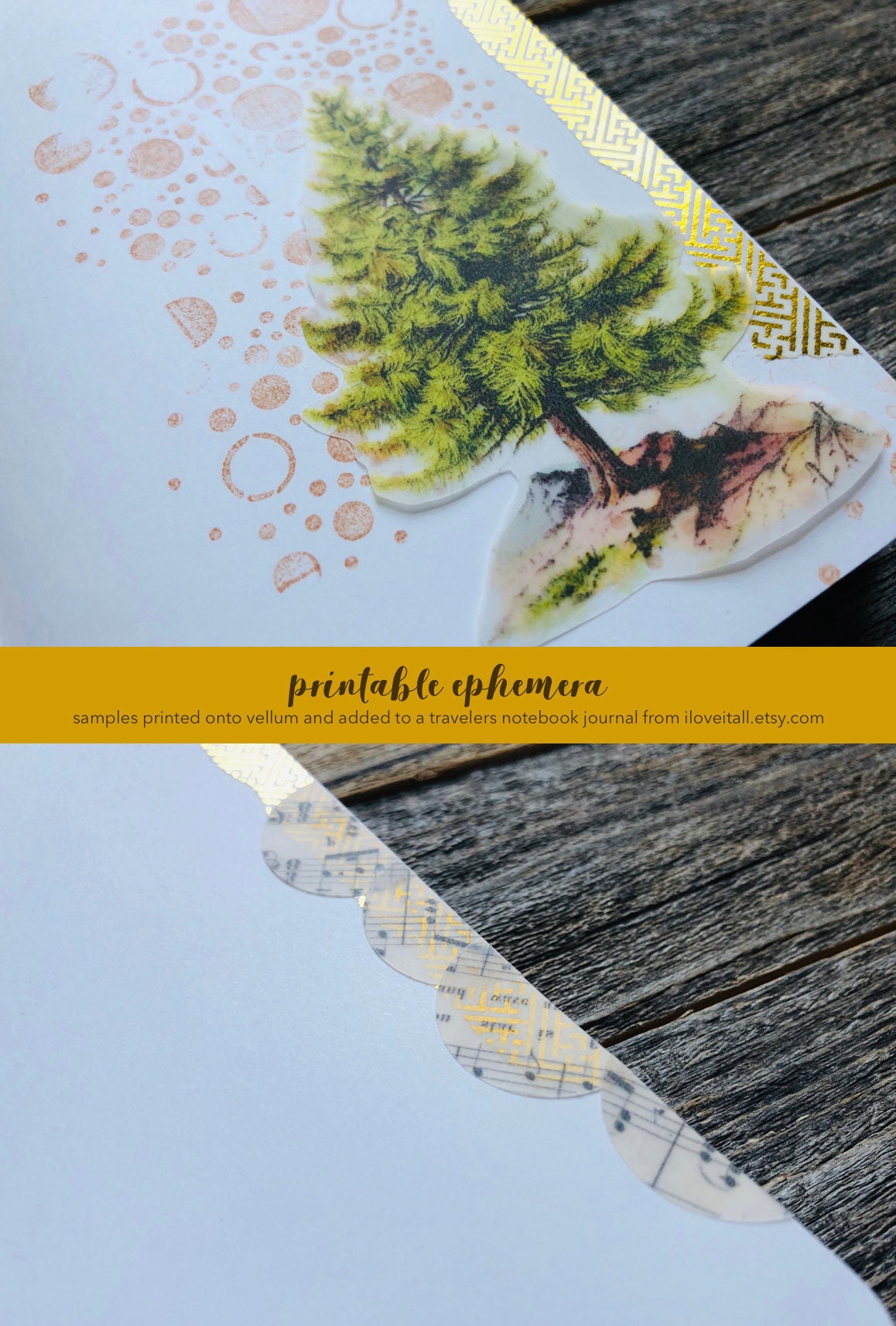 Music Note Ephemera Pine Tree Collage Art Vintage Bicycle | Etsy