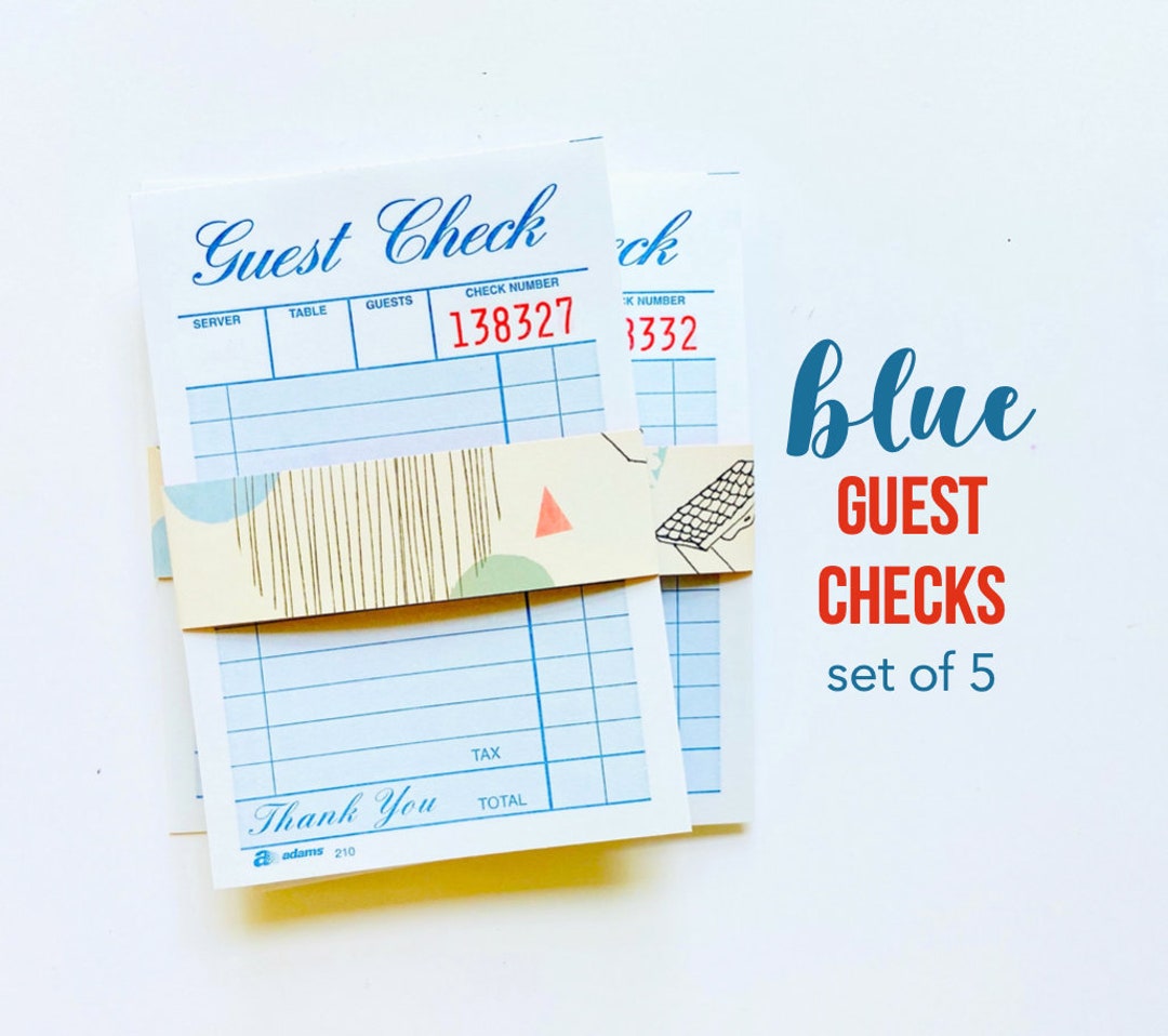 Blue Guest Check Receipt Set of 5, Junk Journaling Supply, Office ...
