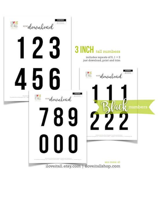 Black Number Printable Numbers Stickers Cut Apart Number | Etsy