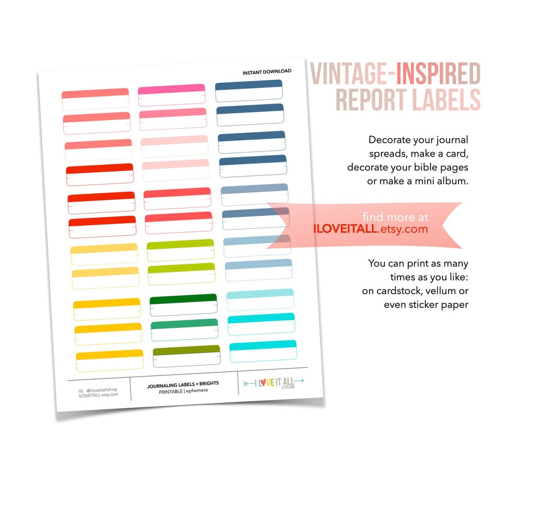 Pretty Printable Paper Ephemera, Colorful Sticker Label, Junk ...