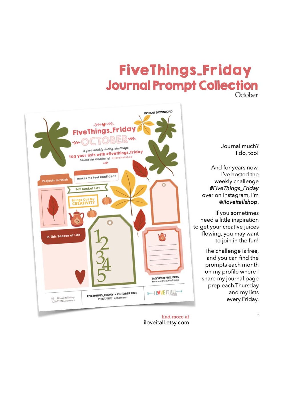Autumn Ephemera: Five Things Friday Journal Prompts (digital Download ...