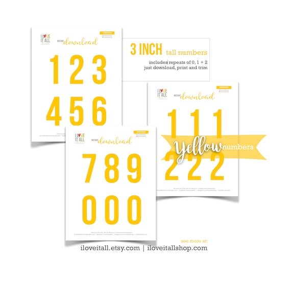 Yellow Number Printable Set of 12 Cut Apart Numerals Cut - Etsy
