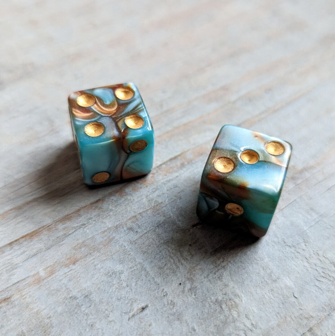 Blue and Brown Dice With Gold Pips 2 Marbled Swirl Design Standard Size ...