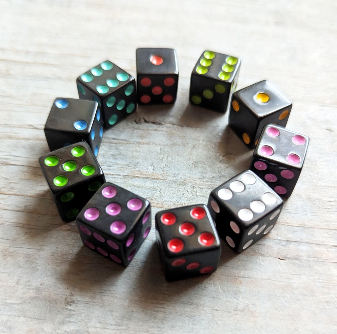 Black Dice With Multicolor Pips 10 Die 10 Different Assorted Colors ...