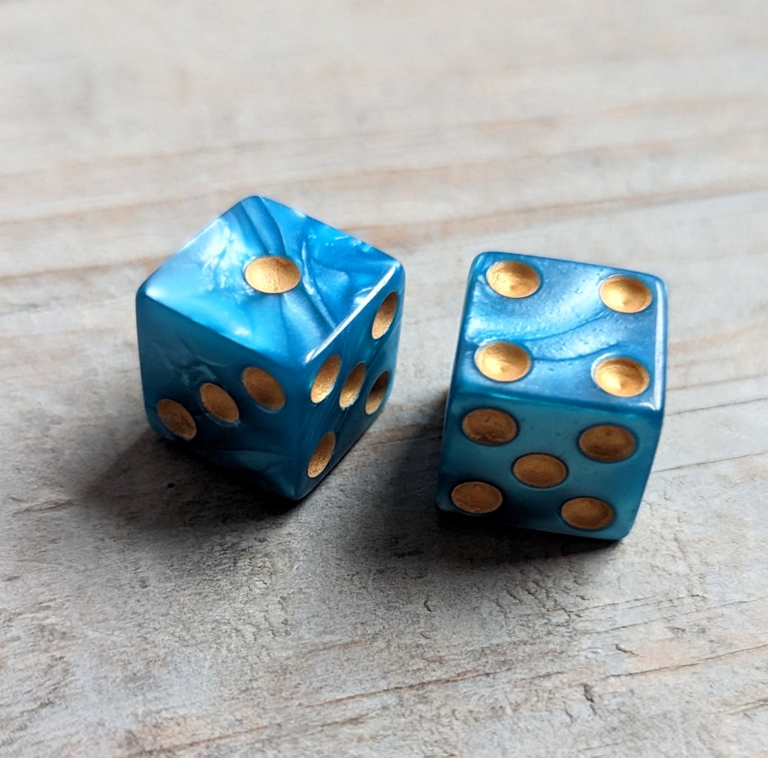 Blue Dice With Gold Pips 2 Marbled Swirl Design Standard Size 16mm ...