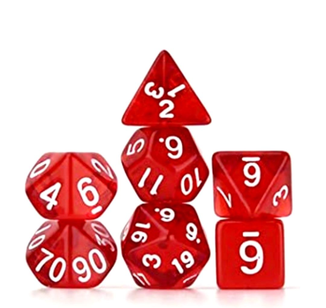 1 Set Red Dnd Dice Polyhedral With White Numbers 7 Pc Set - Etsy