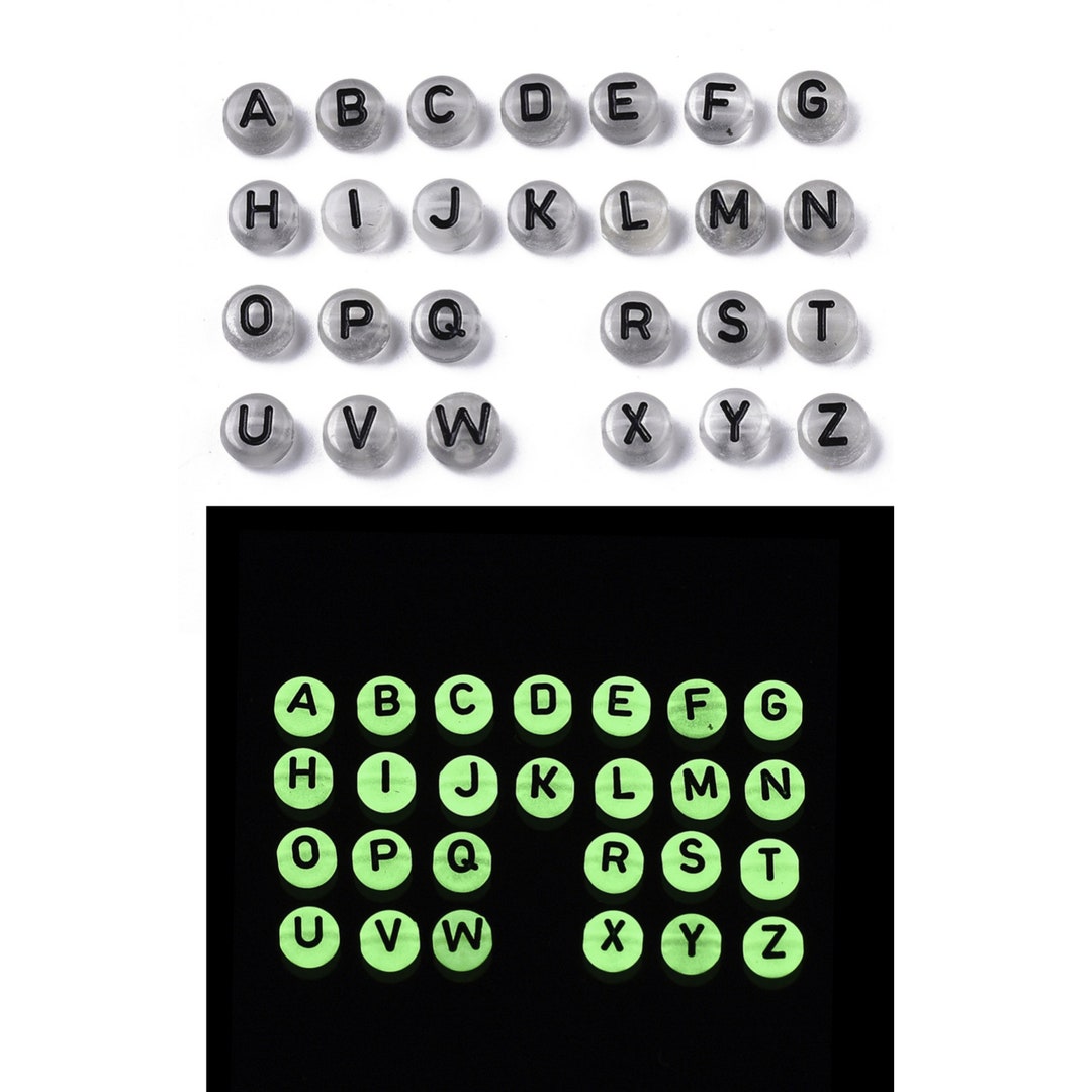 Letter T Beads Glow in the Dark T's Individual Acrylic Grey Round Craft ...