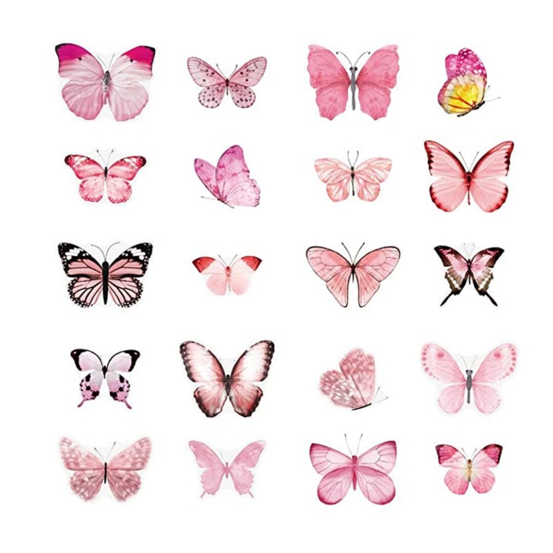 Butterfly Stickers Assorted 20 Mixed Pink Colors 2 Inch Random Designs ...