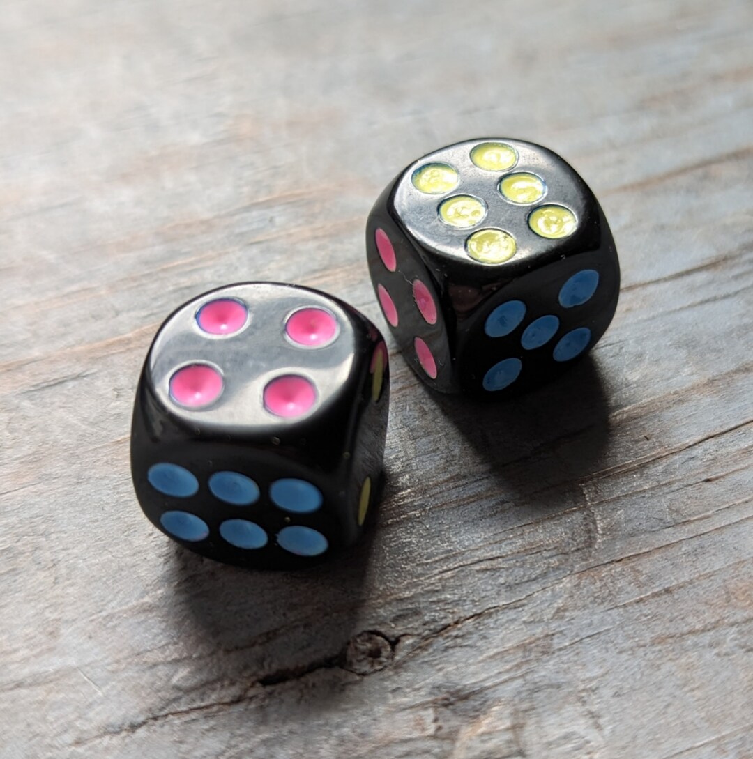 Black Dice With Multicolor Pips Standard Size 16mm Rounded Corners Six ...