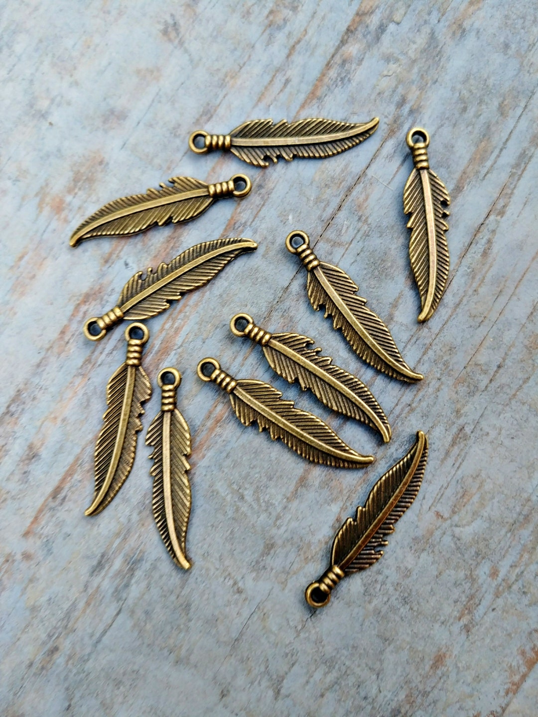 Feather Charms Feather Pendants Antiqued Bronze 27mm/1 Silver Wrapped ...