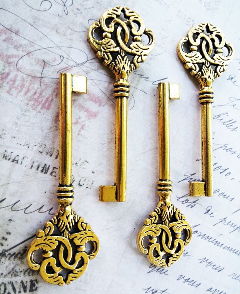 Large Skeleton Key Steampunk Antiqued Gold 3.5 Inches Old - Etsy