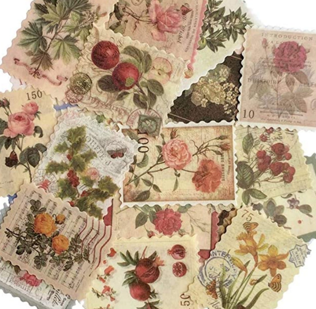 Vintage Stamp Stickers 4 Assorted 2.6 X 1.8 Mixed Random Scrapbook ...