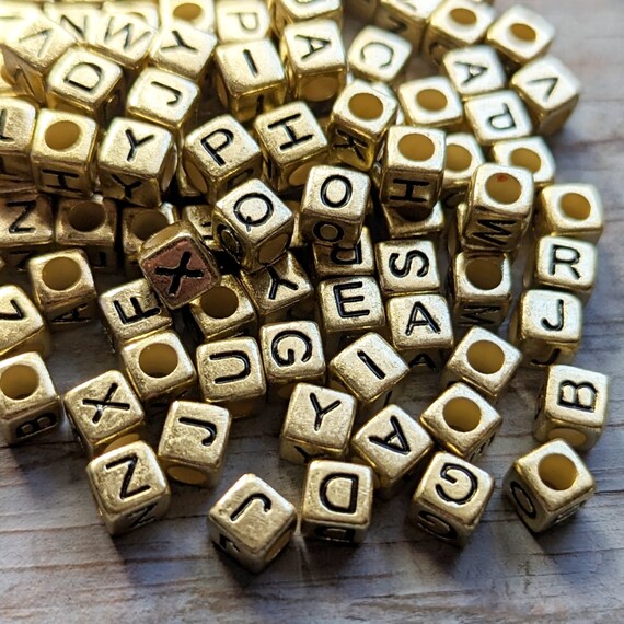 Letter Beads Bulk 100 Gold Metal Cubes Black Letters Bulk Lot 6mm Spelling Metallic Finish Etsy