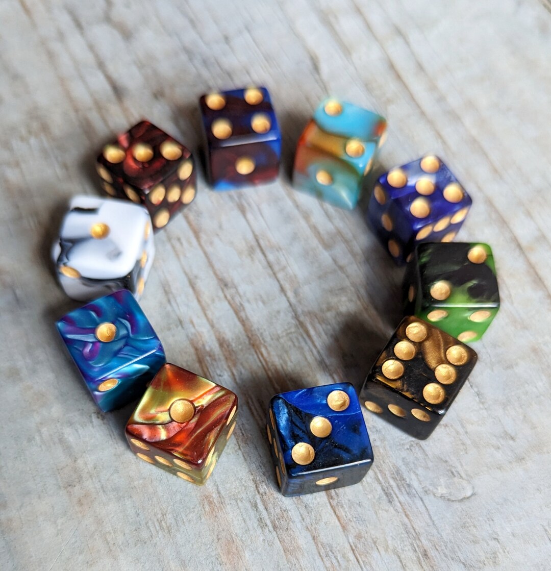 Multicolor Dice With Two Tone Marbled Design 10 Die 10 Different Mixed ...