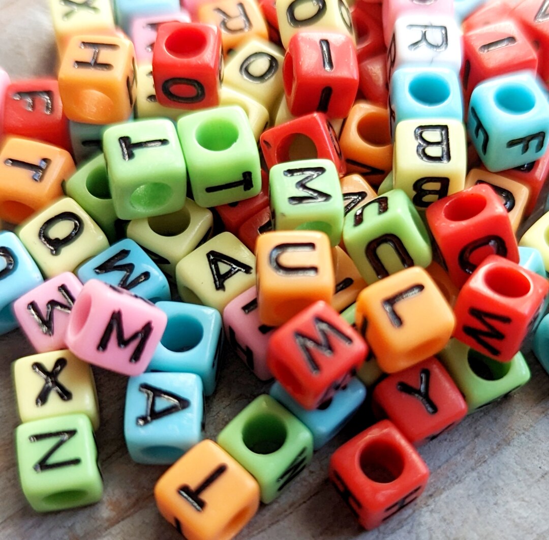 Letter Beads Bulk 100 Assorted Colored Cubes Black Letters Bulk Lot ...