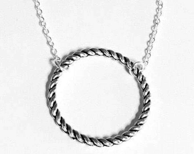 Simple Silver Braided Hoop Circle Necklace on 18 .925 Sterling Silver ...