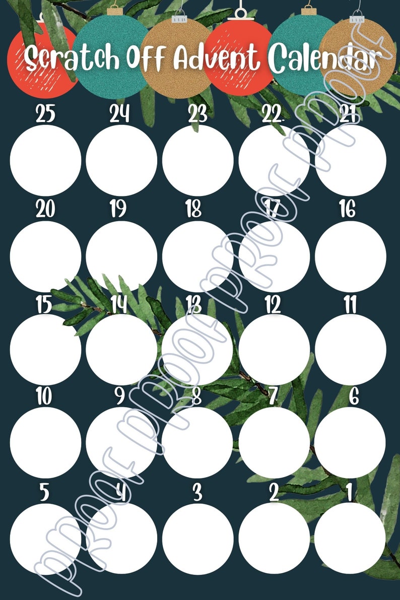 Digital Download Advent Calendar, DIY Advent Calendar, Scratch off ...