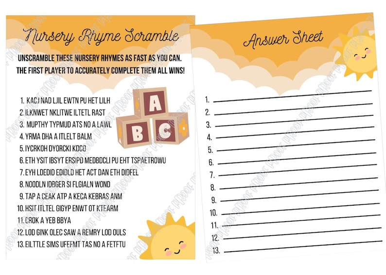 Instant Download Nursery Rhyme Scramble Game - Baby Shower Nursery ...