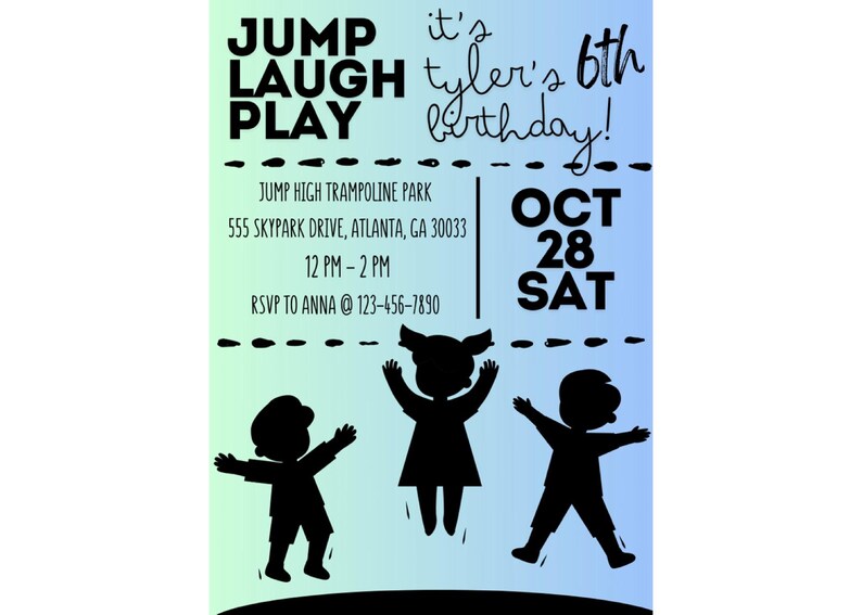 Editable Jump Birthday Party Invitation Jump Bounce House Inflatables ...