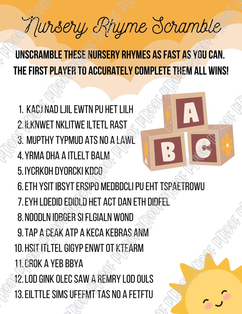 Instant Download Nursery Rhyme Scramble Game - Baby Shower Nursery ...