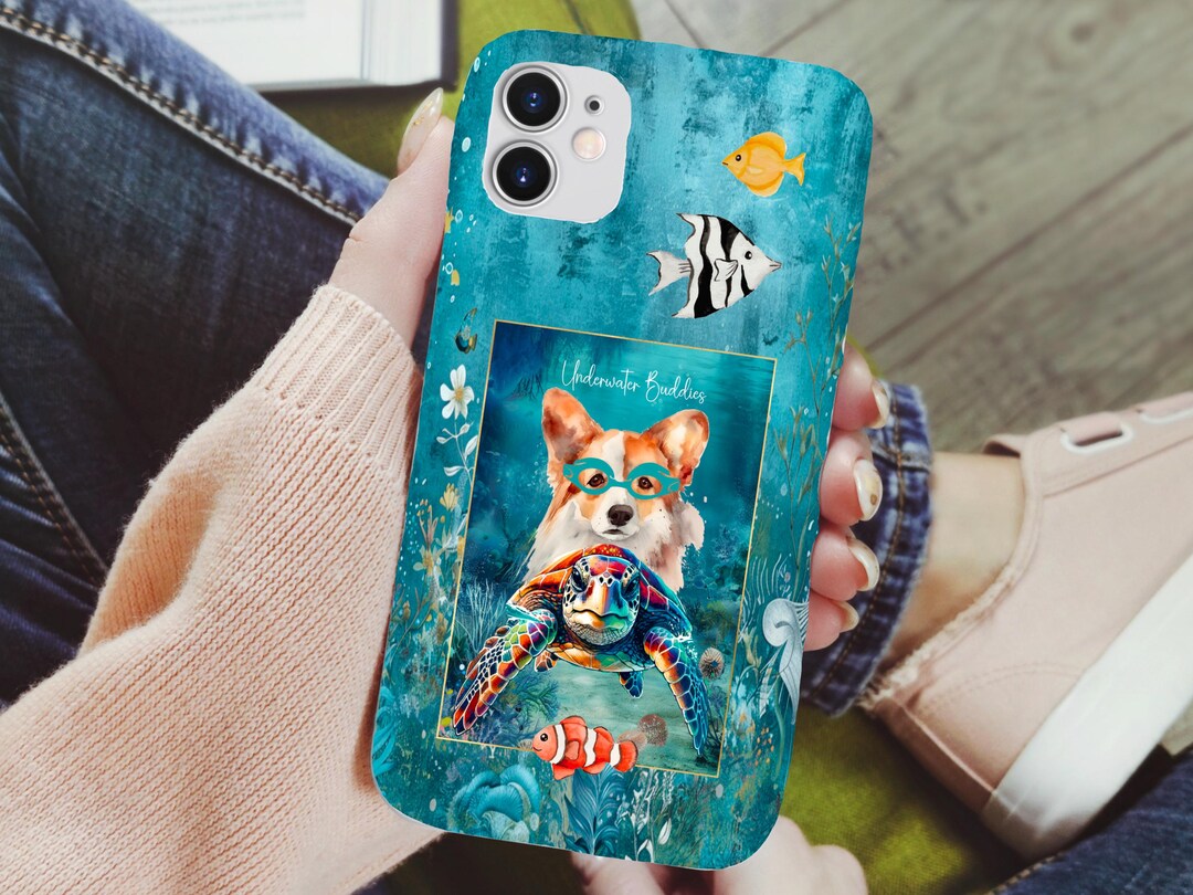Corgi & Sea Turtle Underwater Buddies Tough iPhone Case, Funny Corgi ...