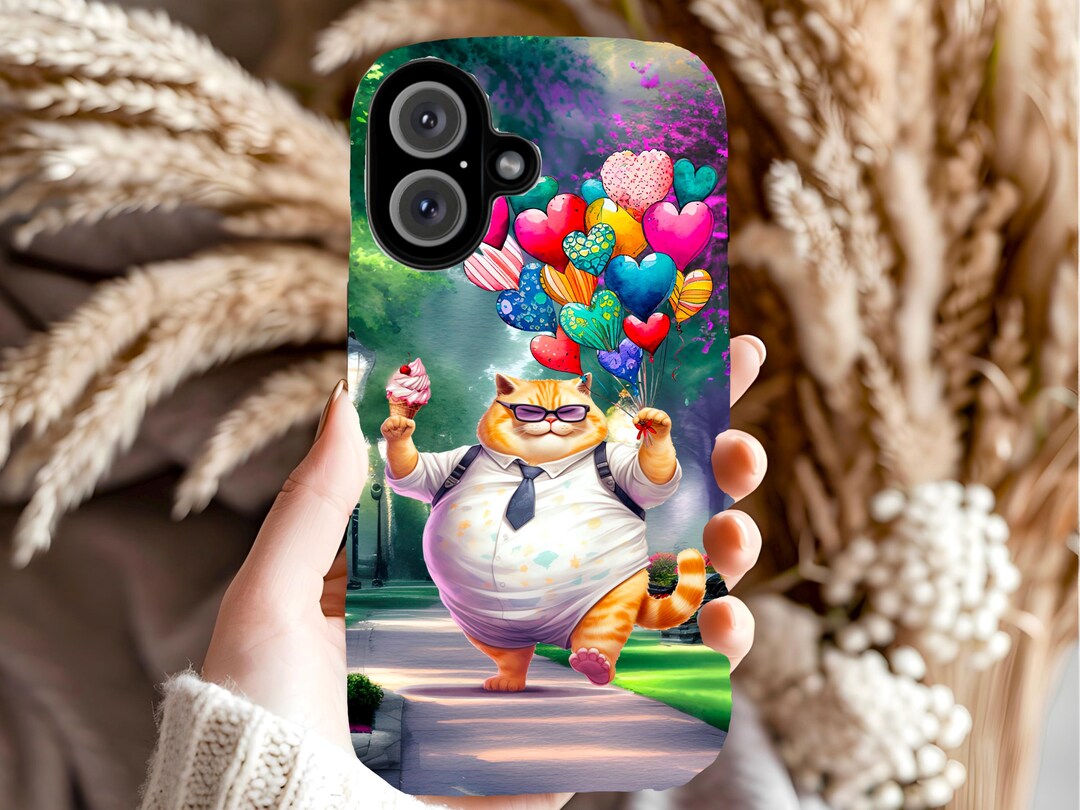 Cute Cosmo the Fat Cat Onesie Ice Cream & Balloons Tough iPhone Case ...