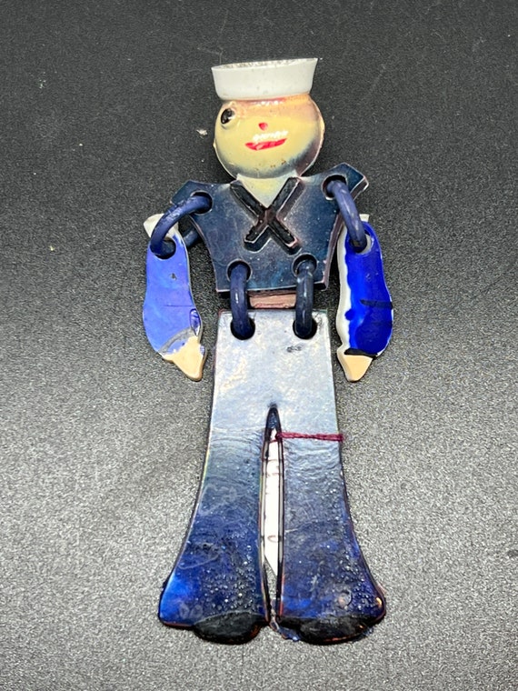 1940 WWII Articulated Celluloid Sailor Buddy Pin Swee… - Gem