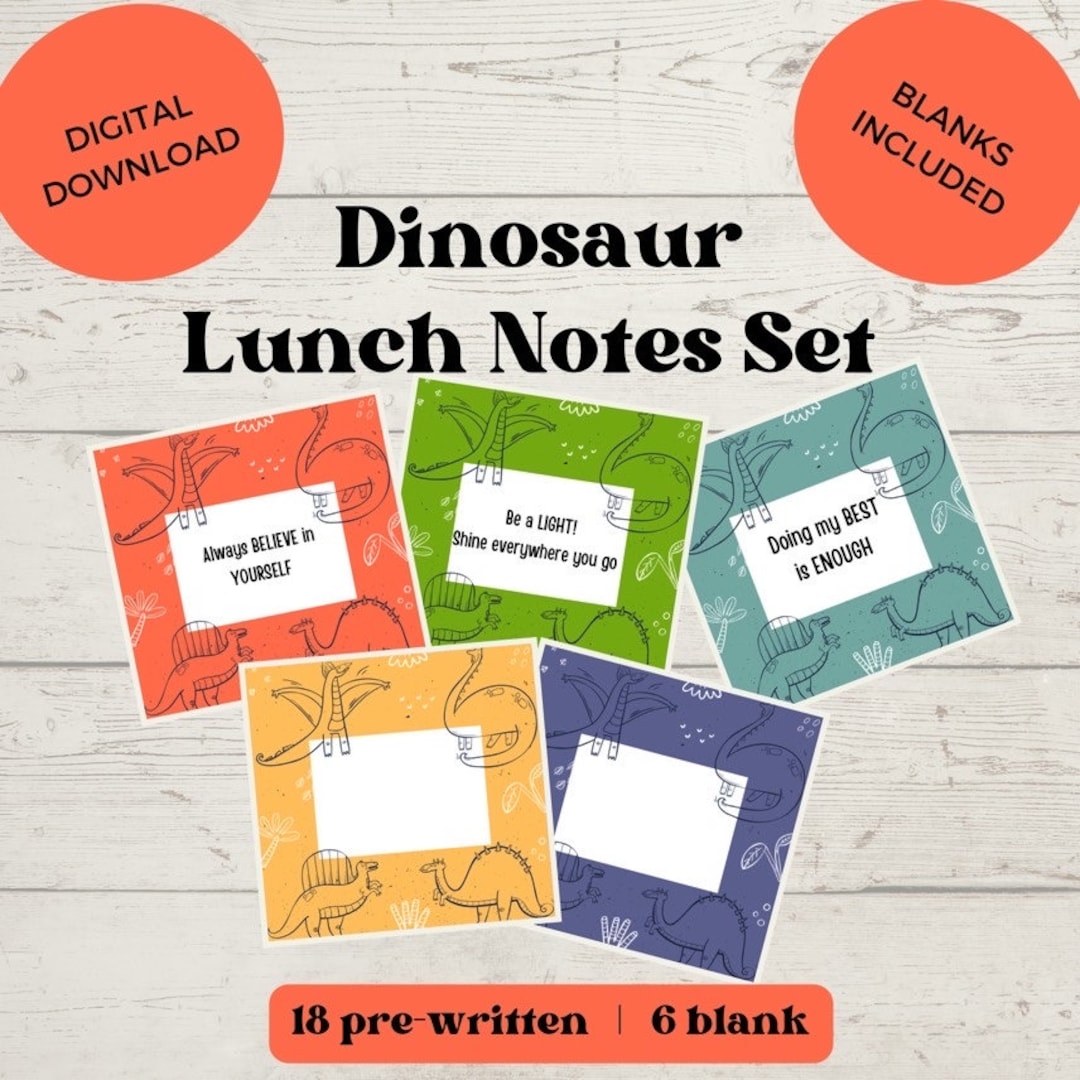 Dinosaur Boys Lunch Box Notes for Kids Lunch Bag Note Love Note ...