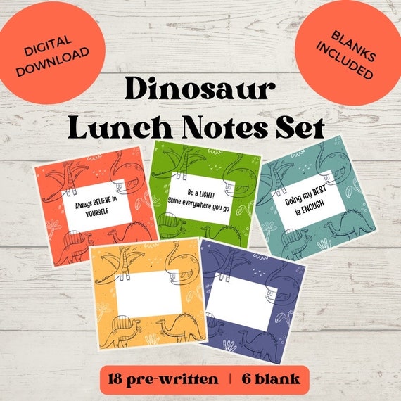 Dinosaur Boys Lunch Box Notes for Kids Lunch Bag Note Love - Etsy