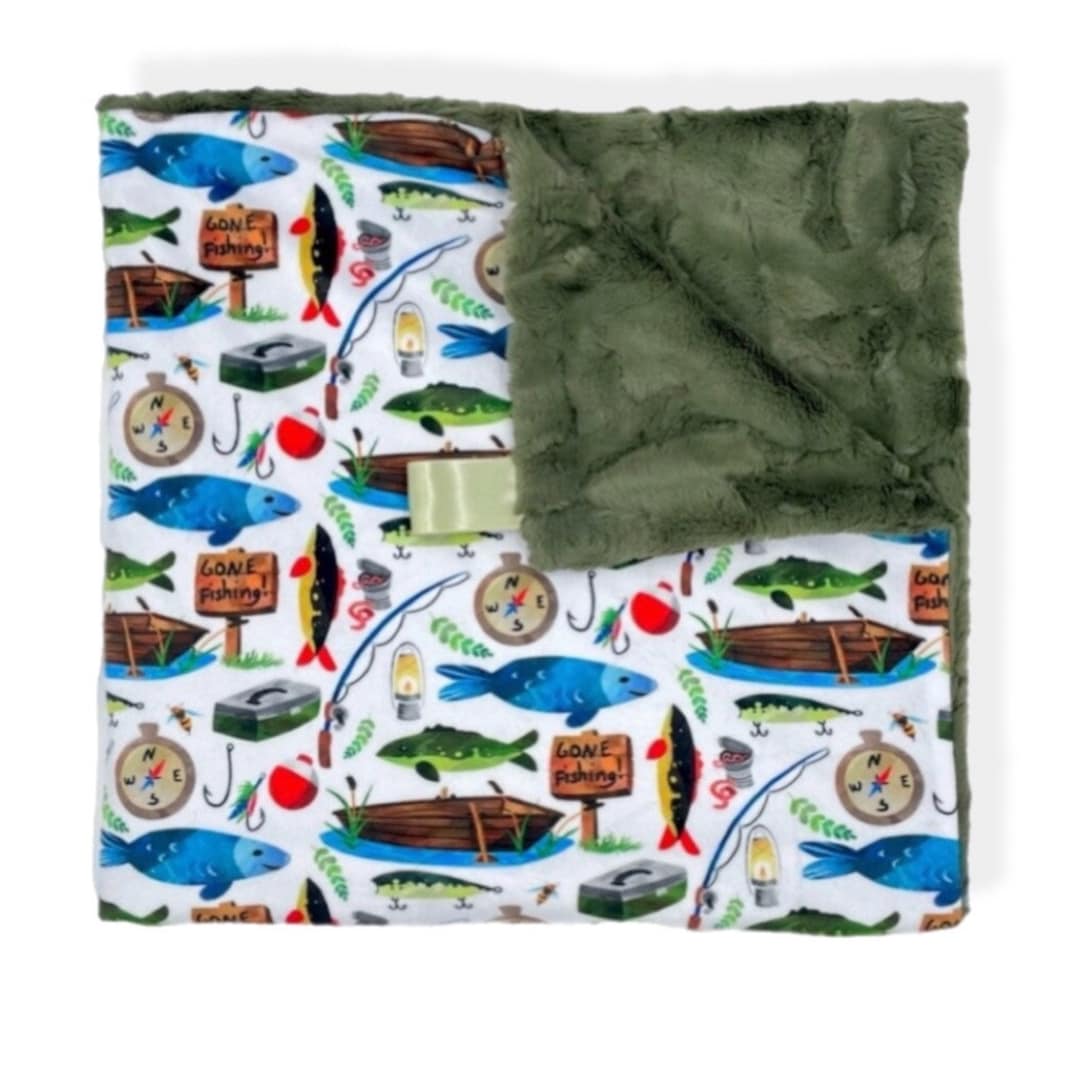Baby Blanket- GONE FISHING- Baby Blanket- Boy Nursery- Fish Bedding ...