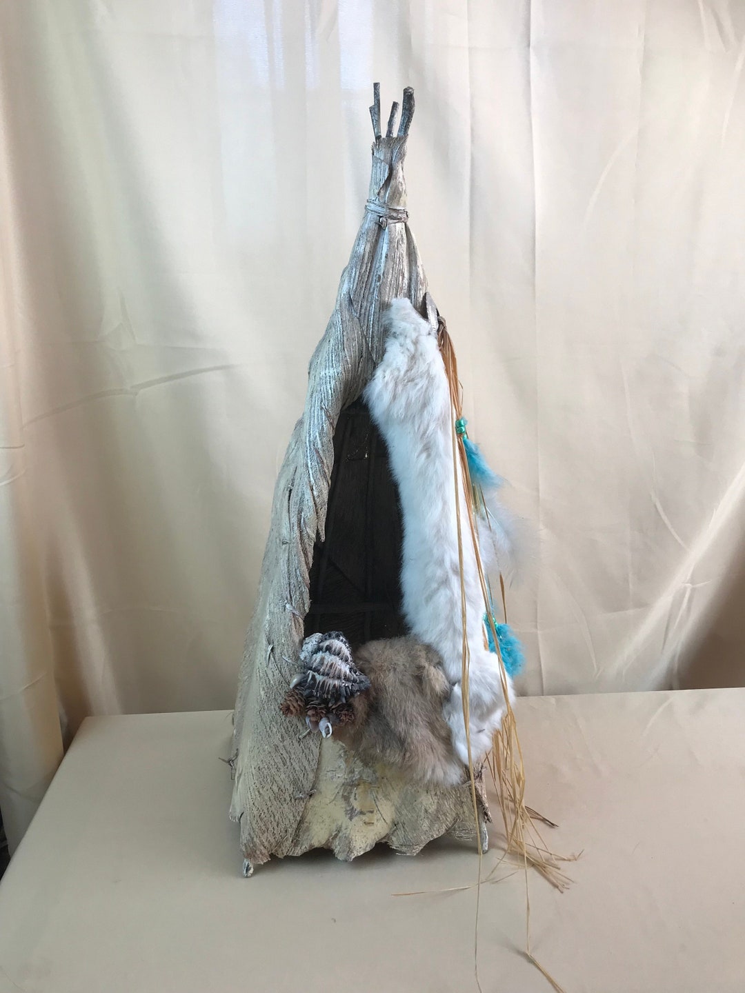 Decorative Native American Tee Pee With Feathers, Beads, Concho ...