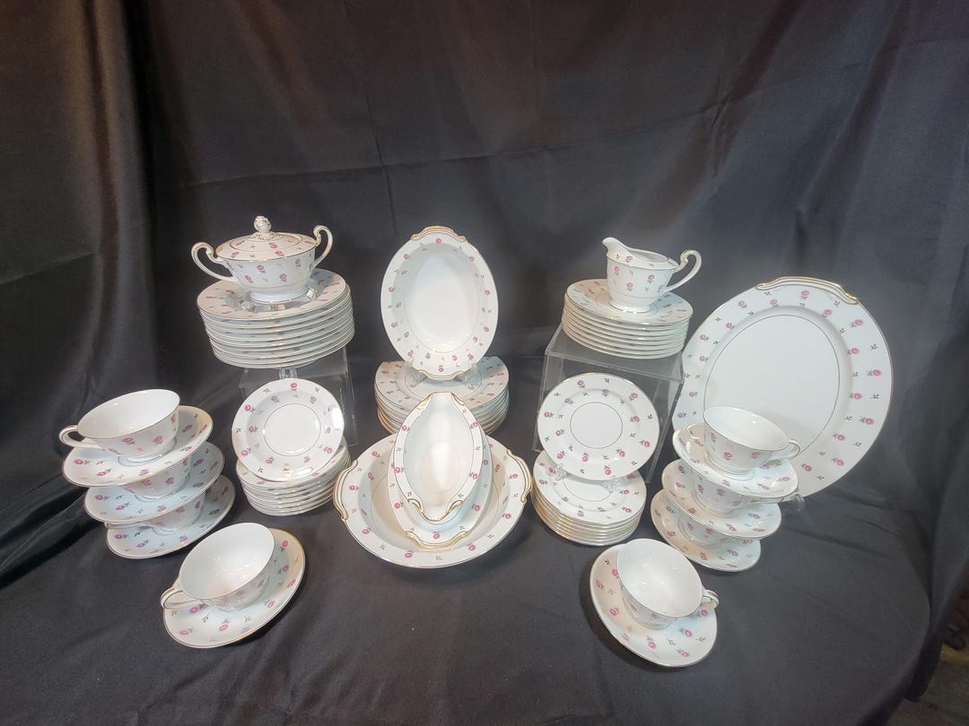 Vintage Noritake Rosalie Bone China Set: Pink Roses, Gold Trim, 60 ...