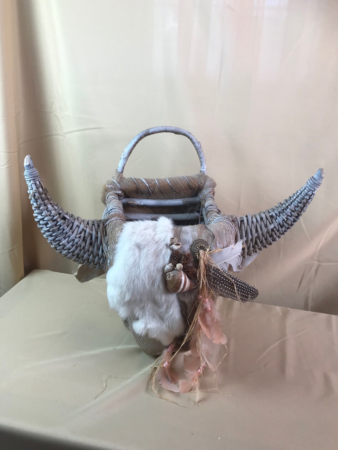 Native American Buffalo Head Hand Crafted Carry Basket Southwestern ...