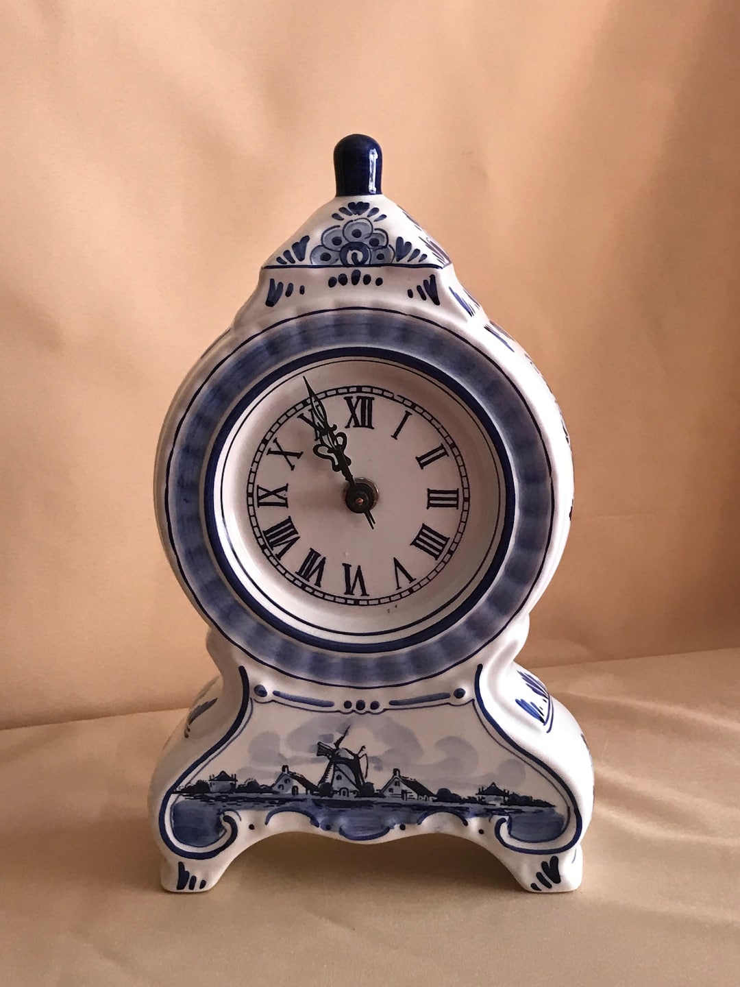Delft Blue Waist Mantle Clock With Windmill and Flowers - Etsy