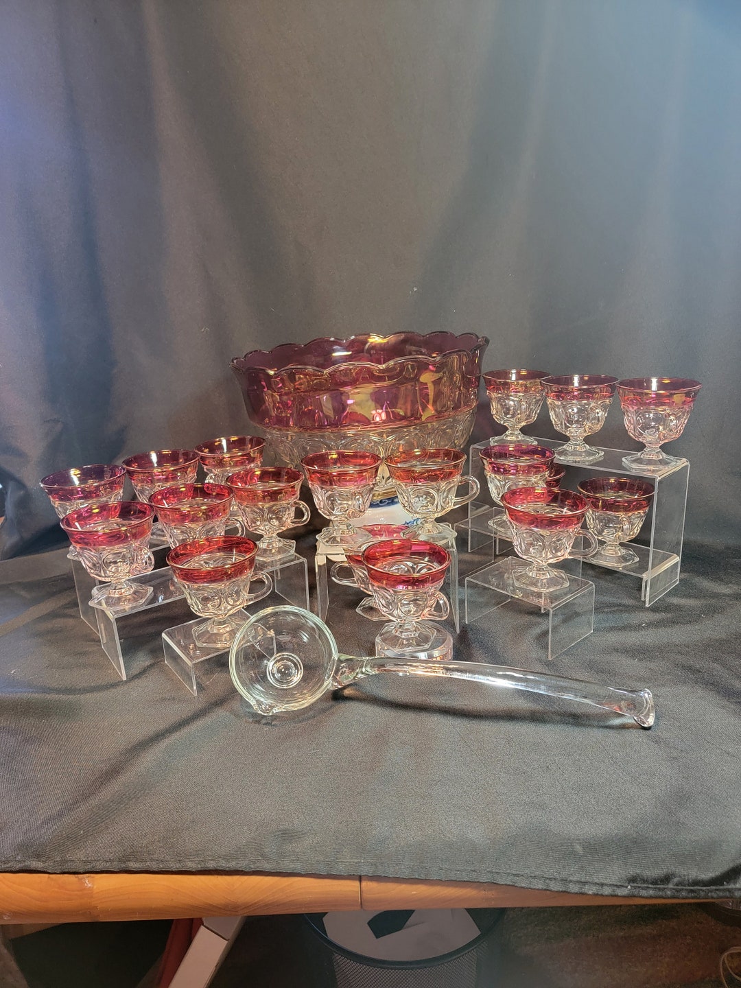 RED PUNCH BOWL Indiana Glass Ruby Lexington Punch Bowl Set W Ladle and ...