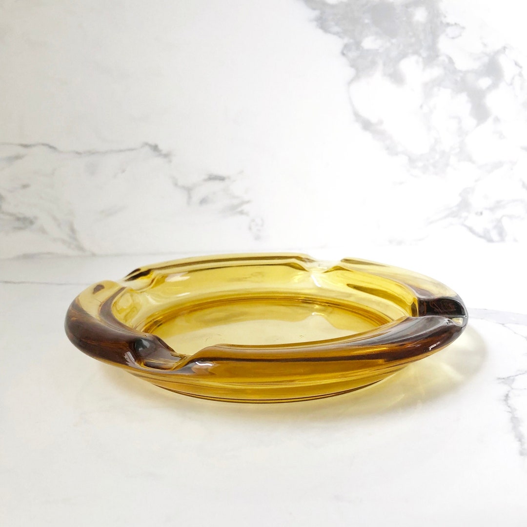 Vintage MCM Extra Large Oversized Round Amber Glass Ashtray - Etsy