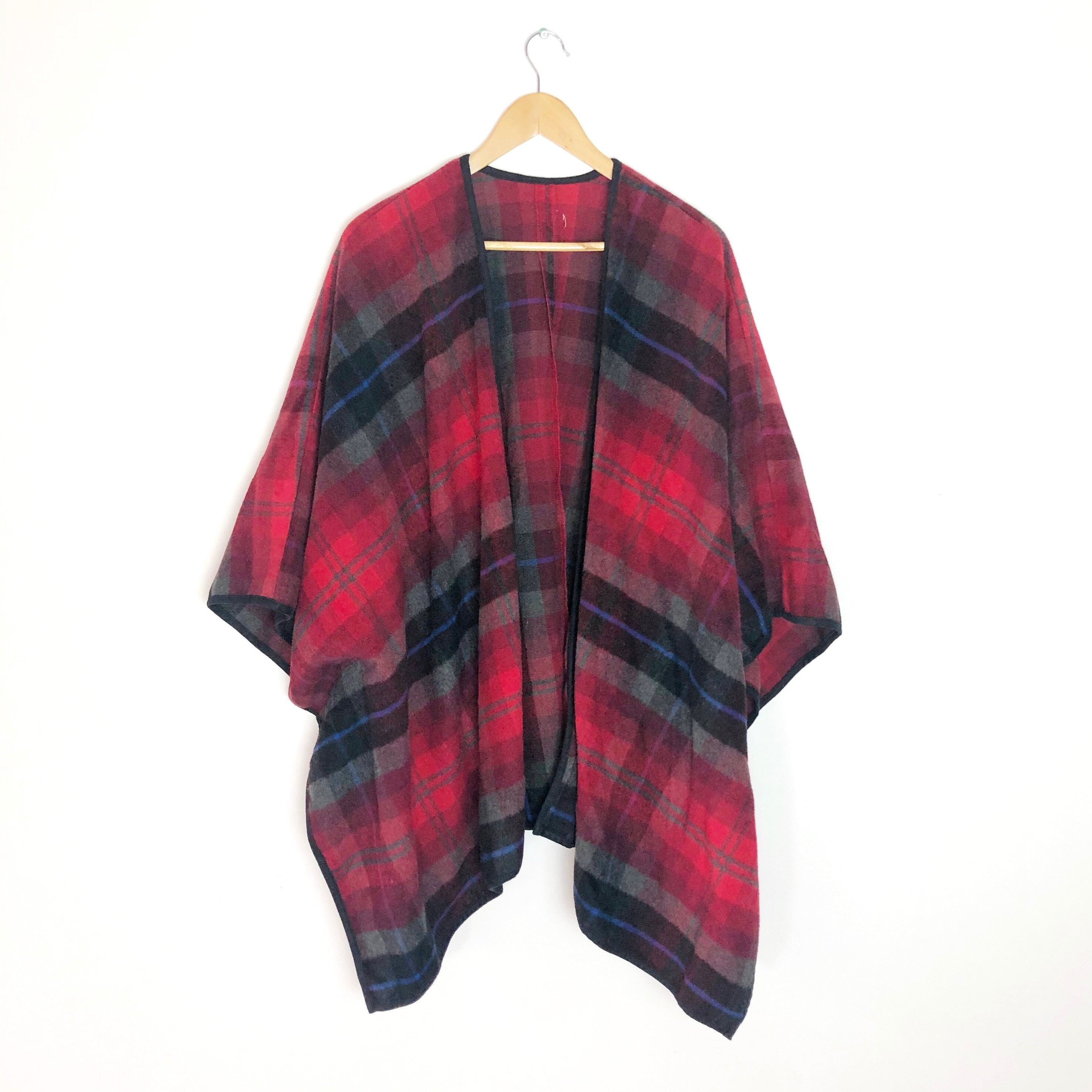 Vintage Thin Fuzzy Plaid Fleece Cape with Sleeves One Size | Etsy